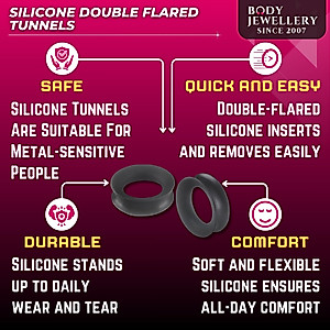 38mm Black Implant grade sili Double Flare Flesh Tunnels Large Gauge Plugs ABYR Ear Stretchers Piercing SI04 2Pcs