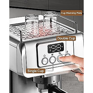 ILAVIE 20 Bar Espresso Machine, Stainless Steel Espresso Coffee Machine for Cappuccino, Latte, Espresso Maker for Home, Automatic Espresso Machine with Milk Steamer, 1.8L Water Tank, 1350W