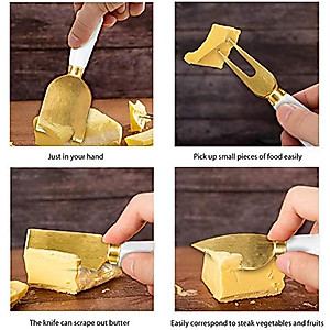 4PCs Gold Cheese Knife Set, Marble Cheese Butter Spreader Cutter with Ergonomic Ceramic Handle for Bread, Stainless Steel Cheese Shaver and Fork for Kids, Birthday, Wedding, Anniversary(Gold)