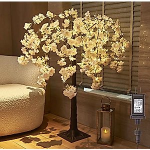LITBLOOM Lighted Tree with Cherry Blossom 180 Fairy Lights 4FT, Pink Flower Faux Tree Lights for Indoor Outdoor Home, Wedding, Party Decoration