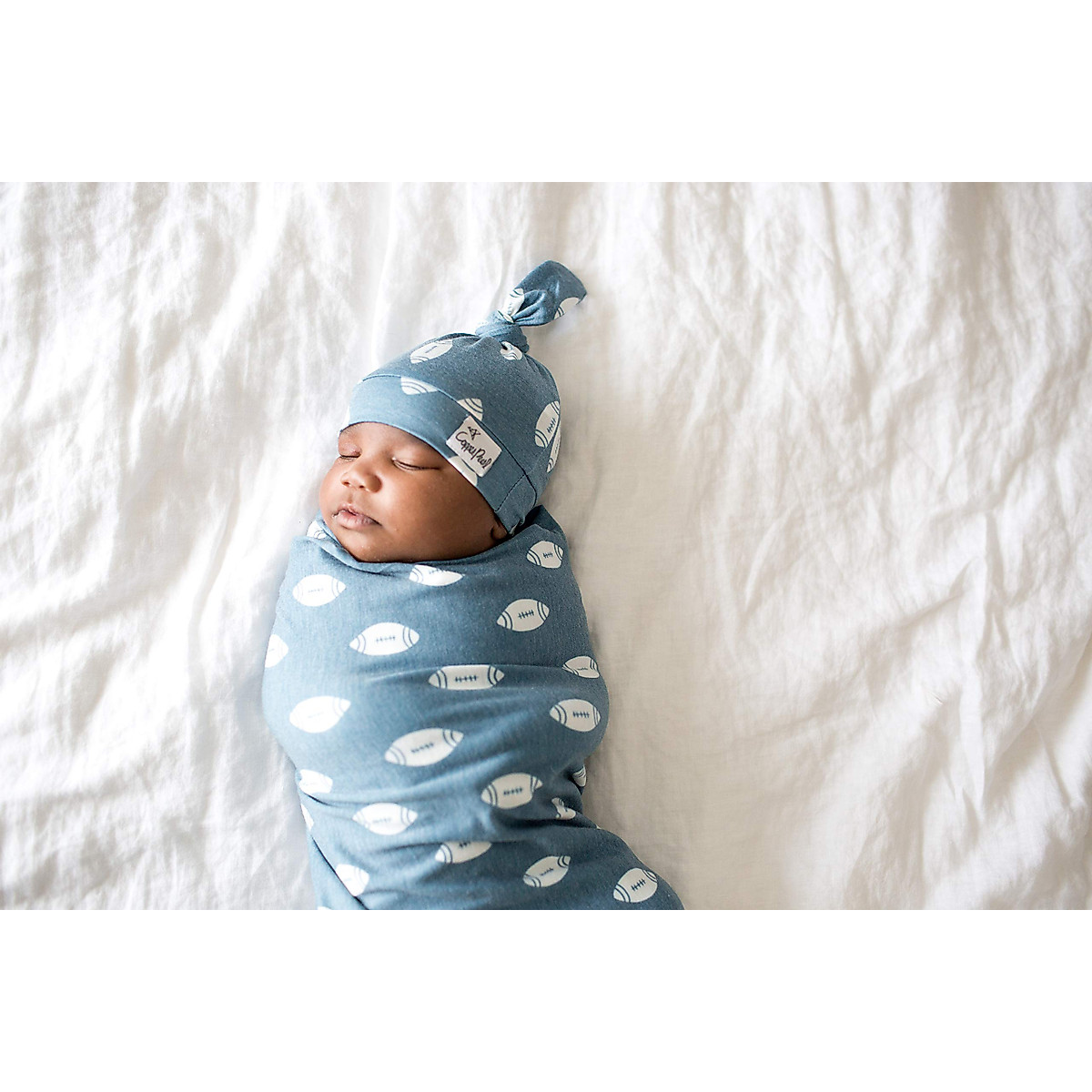 Large Premium Knit Baby Swaddle Receiving Blanket "Quarterback" by Copper Pearl