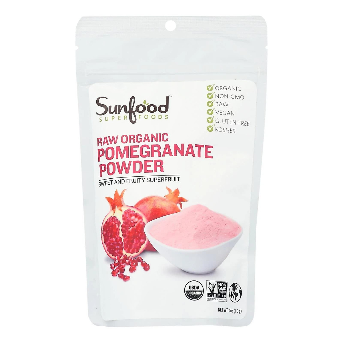 Sunfoods Raw Organic Pomegranate Powder - Pomegranate Juice Powder, Pomegranate Powder Organic, Dried Pomegranate Extract, Raw, Unsweetened, Vegan, USDA Organic - 4 oz Bag
