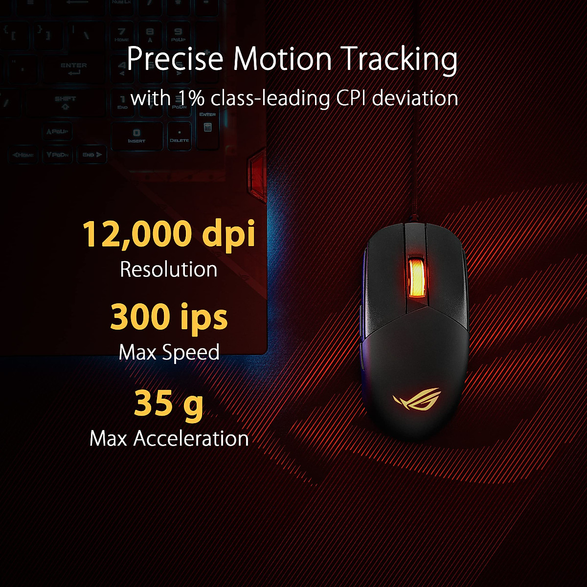 ASUS ROG Strix Impact III Gaming Mouse, Semi-Ambidextrous, Wired, Lightweight, 12000 DPI Sensor, 5 programmable Buttons, Replaceable switches, Paracord Cable, FPS Gaming Mouse, Black