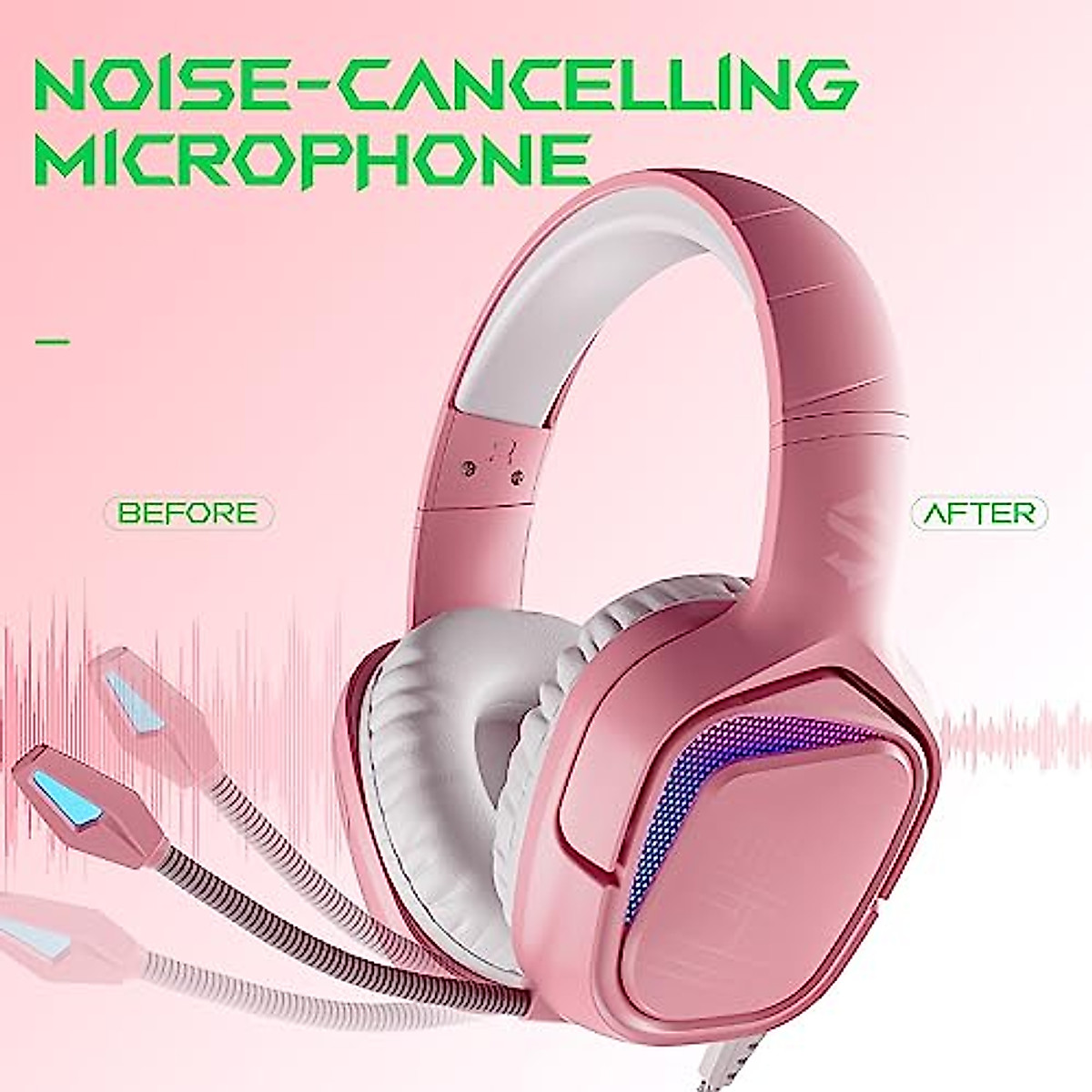 Black Shark Gaming Headset for PS4 PS5 PC Xbox One Switch, Noise Cancelling Wired 3.5mm Gamer Headphones with Microphone, Over Ear, LED Light, Deep Bass Surround Soft Memory Earmuffs for Computer