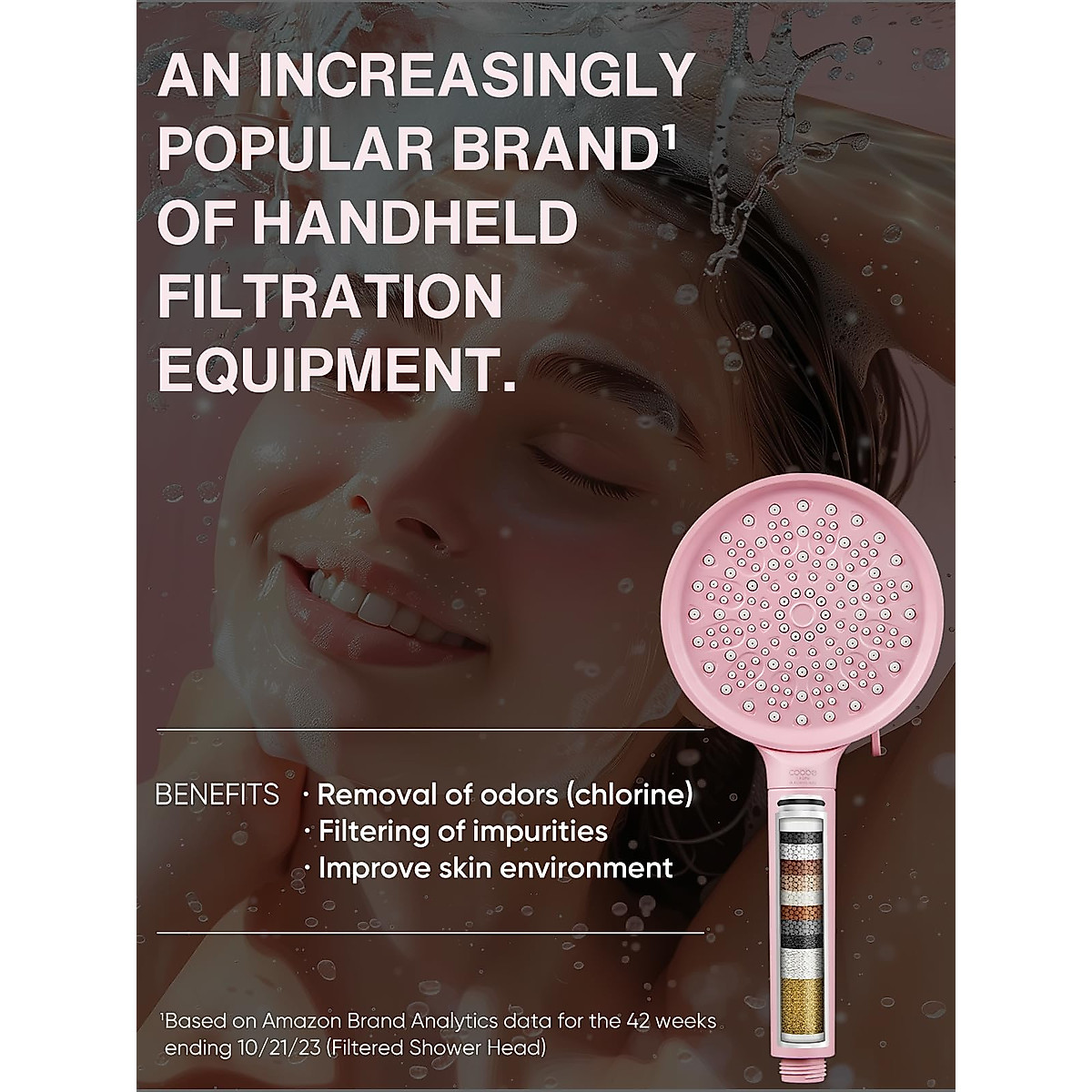 Cobbe Filtered Shower Head with Handheld, High Pressure 6 Spray Mode Showerhead with Filters, Water Softener Filters Beads for Hard Water - Remove Chlorine - Reduces Dry Itchy Skin, Pink