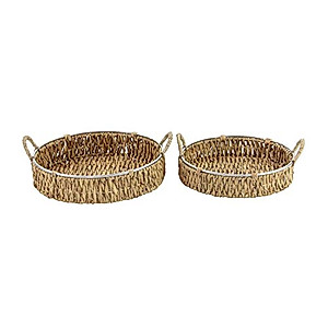 Deco 79 Dried Plant Handmade Woven Tray, Set of 2 18", 20"W, Brown