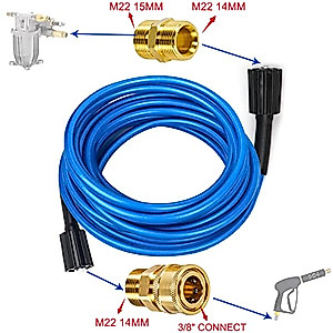 32.8 Ft Pressure Washer Hose, 5800 PSI Kink Resistant Washer Hose for Power Washer Upgrade Flexible Pressure Washer Hose Compatible with M22 14MM Connectors Suitable for Most Pressure Washers (Blue)