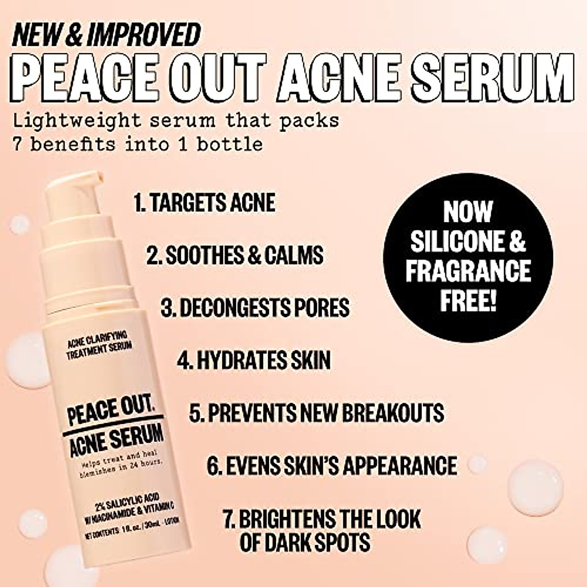 Peace Out Skincare Acne Serum. Daily Multi-Benefit Face Serum with 2% Salicylic Acid to Target Pimples, Zits, Blemishes and Breakouts, For Clearer-Looking Skin 1 fl oz