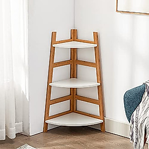 Forevich Bamboo Corner Shelf 3 Tier Ladder Storage Bathroom Shelf for Home Office Rack for Display Corner
