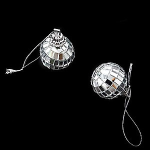 HONBAY 12PCS Mirror Disco Ball Tree Ornament Decoration with Fastening Strap for Home and Party (1.1 Inch)