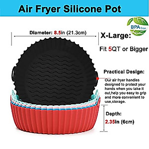 8.5Inch Air Fryer Silicone Liners,HUAPX 2Pack Reusable Air Fryer Basket Round Replacement of Parchment Paper Liners & Air Fryer Pot,Food Safe Non Stick Oven Accessories Fits 5QT or Bigger (Black+Red)