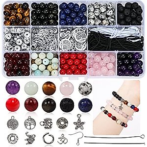 tchrules 463pcs Crystal Beads Kit for Jewelry Making, Natural Stone Healing Beads for Bracelet Making, 8mm DIY Lava Stone Marble Beads Gemstone for Jewelry Necklace Making Kits