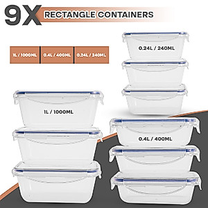 RFAQK 52 Pcs Food Storage Containers with Airtight Lids-34OZ to 1.35OZ- Clear Plastic Leak Proof Meal Prep Containers for Kitchen and Pantry Organization, Microwavable & Freezer Safe