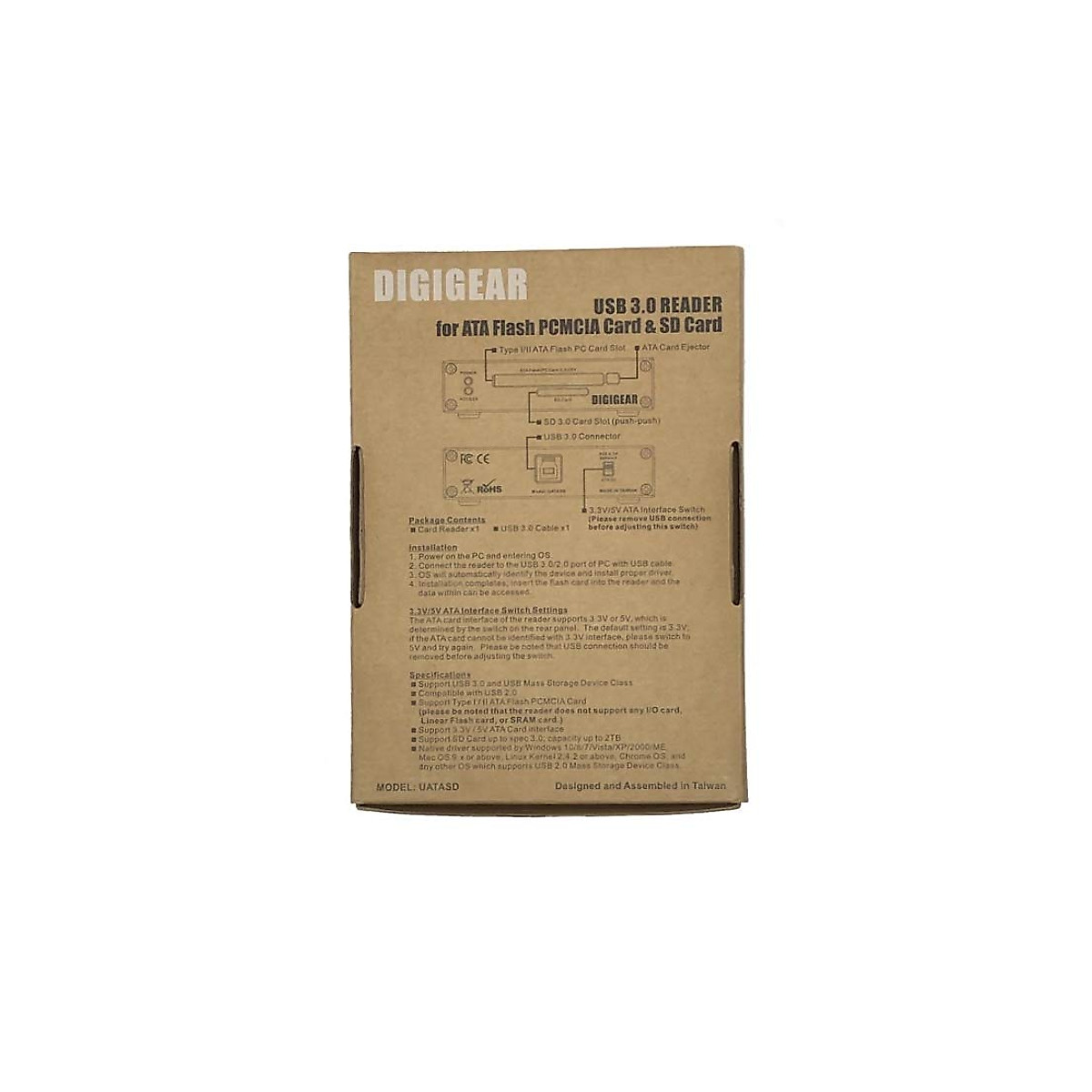UATASD DIGIGEAR ATA Flash PCMCIA PC Card & SD/SDHC/SDXC to USB 3.0 Industrial Grade Card Reader