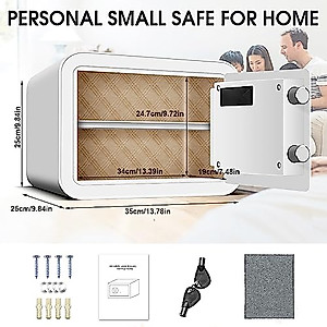 1.0 Cu ft Safe Box, Home Safe, Digital Home Security Safe Box with KEYS & NUMERIC KEYPAD, Personal Safe for Home Documents, Money Jewelry, Valuables (White)