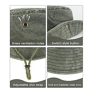 Zylioo XXL Washed Boonie Hats,Size 8 Travel Sun Hats for Hiking Camping Safari,Oversized Fitted Fishing Hat 64cm Army Green