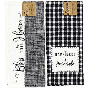 Kay Dee Designs Farmhouse, Happiness is Homemade & Bless This Home Tea Towel Kitchen Dishtowel Set, Classic Flat Tea Towel Ideal for Drying Glassware and Everyday Kitchen Tasks