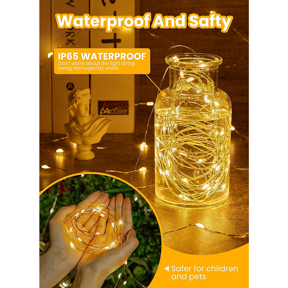 Minetom USB Fairy String Lights with Remote and Power Adapter, 66 Feet 200 Led Firefly Lights for Bedroom Wall Ceiling Christmas Tree Wreath Craft Wedding Party Decoration, Warm White