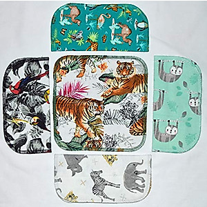 2 Ply Printed Flannel 8x8 Inches Set of 5 Little Wipes Zoological Wildlife