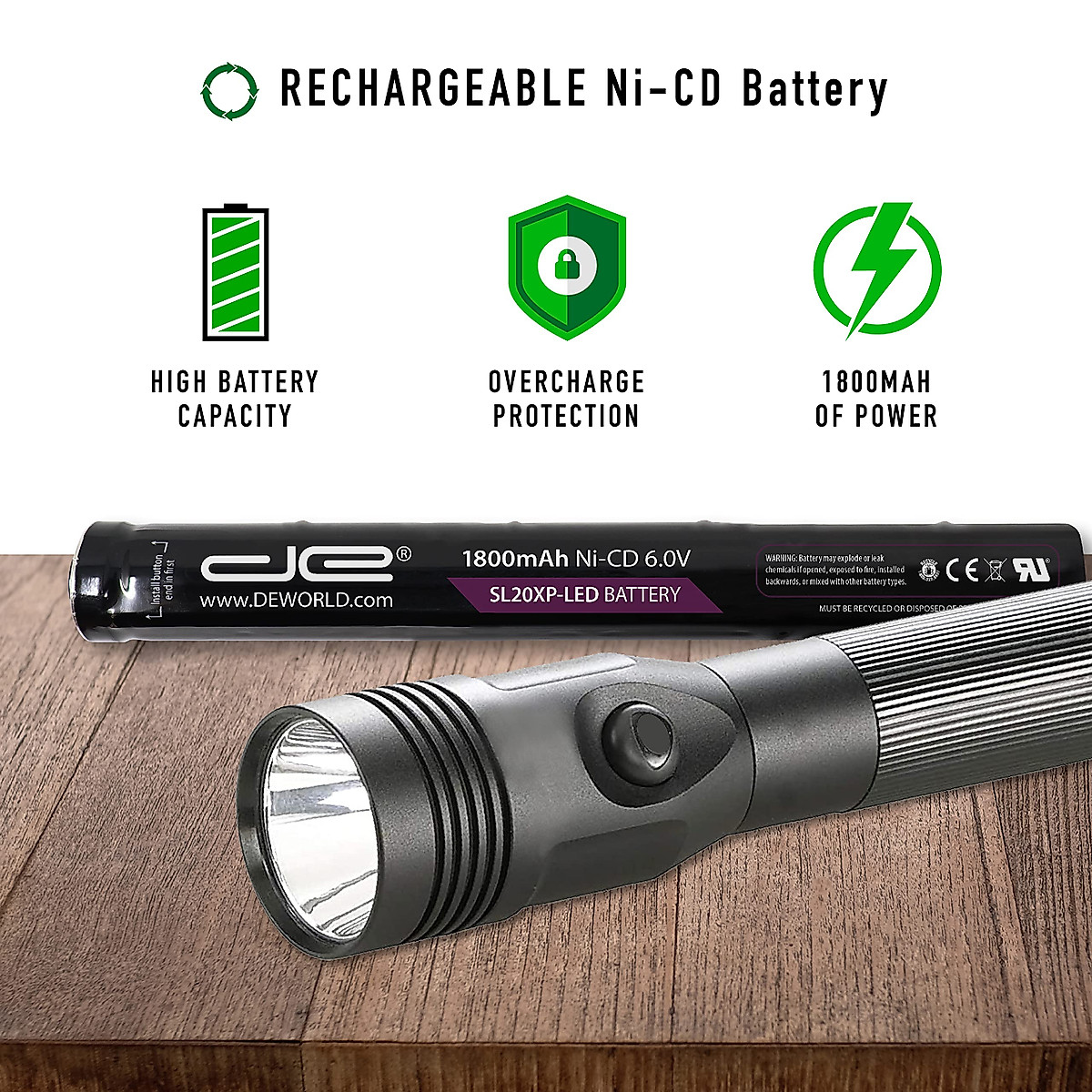 Digital Energy 77175 Rechargeable Replacement Battery for Streamlight SL-20XLED SL-20XP-LED, UltraStinger, Superstinger, SL20L, SL-20LP | 1800mAh Ni-Cd 6.0V