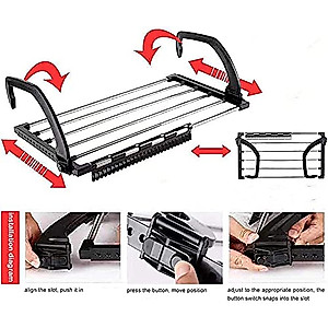 ZyHMW Clothes Airer Balcony Drying Rack Stainless Steel Folding Hanging Window Shoes Rack Adjustable Portable Outdoor Airer Clothes Towel Storage，Folding Airer (Color : S Square Tube Gray)