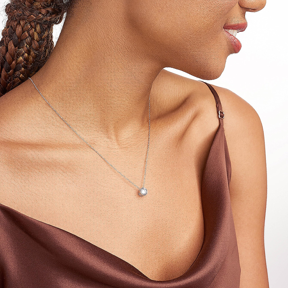 MORGAN & PAIGE Platinum-Plated .925 Sterling Silver Round Cubic Zirconia 1/4" Bezel Set Solitaire Pendant Necklace, 18"