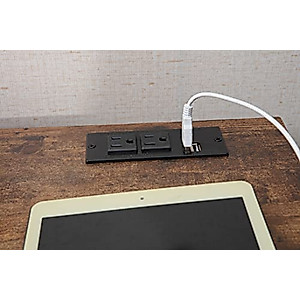 JJS 48' Writing Desk with Power Outlet, Home Office Contemporary Large Computer Desk Laptop Workstation with Drawer USB Ports Charging Station, Rustic Brown