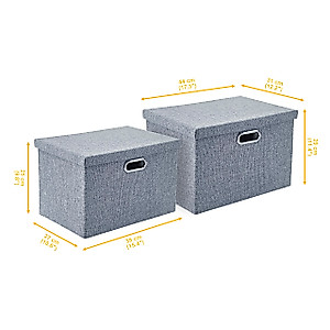 AlphaHome Large Storage Bins with Lids [2 Pack], Foldable Linen Fabric Large Storage Baskets for Organising Clothes and Toys(Glaucous Grey, Large - 15.4 x 10.6 x 9.8)…