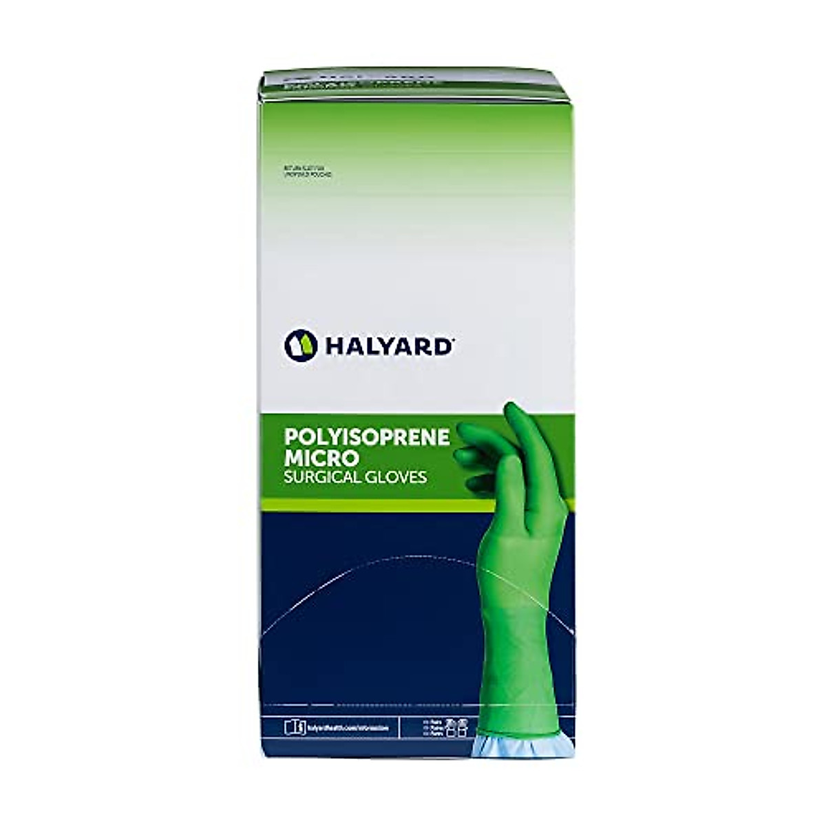 HALYARD Micro Surgical Glove, Synthetic Polyisoprene, 7.9 mil Thick, Individually Wrapped Pairs, Powder Free, Sterile, 6.5 Small, Green, SGL90065 (Box of 50 Pairs - 100 Total)