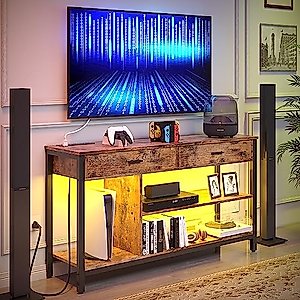 IRONCK TV Stand for 55 Inch TV, Entertainment Center with Power Outlet, LED Gaming Industrial TV Console with Media Storage Shelf and 2 Large Drawers,for Bedroom/Living Room, Vintage Brown