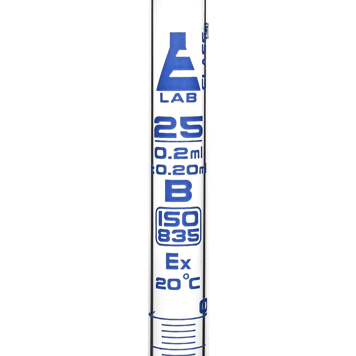 EISCO Serological Pipette, 25ml - Class B, Tolerance ±0.200ml - Blue Graduations - Color Code, White - Calibrated for Delivery to Jet - Borosilicate Glass