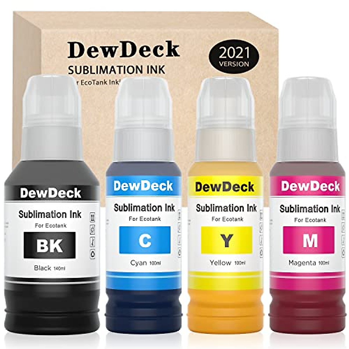 DewDeck 440ML Sublimation Ink Refill for EcoTank Supertank F170 ET-2720 ET-2760 ET-2800 ET-2803 ET-2850 ET-3710 ET-3760 ET-4700 ET-4760 ET-4800 ET-15000 ET-7710 (ICC Free / Anti-UV / Autofill)