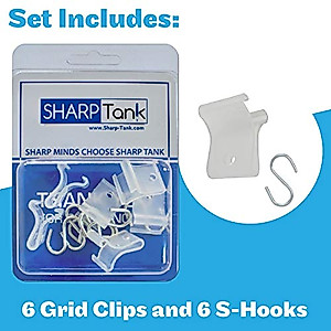 SHARP TANK Clear Grid Clips - 12 Pc Set Ceiling Hook Kit (6 Clips, 6 Hooks) Perfect for Hanging Classroom Decorations, Signs, Decore from Drop Ceiling T-Bar