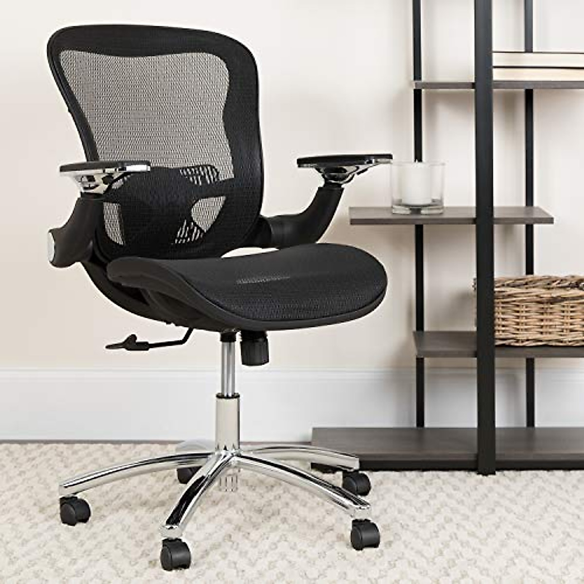 Flash Furniture Sam Mid-Back Transparent Black Mesh Executive Swivel Ergonomic Office Chair with Synchro-Tilt & Height Adjustable Flip-Up Arms