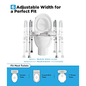 Raised Toilet Seat with Handles, Toilet Seat Risers for Seniors with Adjustable Height & Width, Up to 500 lbs, Elevated Stable Toilet Seat for Seniors, Handicapped, Pregnant, Fits Any Toilet