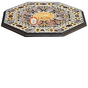 Marble Black Center Dining Table Top Pietra Dura Inlay Handicraft Hallway Decorative | 43"x43" Inches