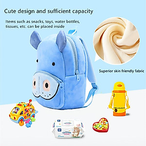 Toddler Backpack Zoo Plush Mini Daypack Animal Cartoon Travel Bag for Baby Girl Boy (Blue（Hippo）)