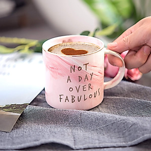 Not a Day Over Fabulous - Funny Birthday Wine Gifts Ideas for Women, Wife, Mom, Daughter, Sister, Aunt, Best Friends, BFF, Coworkers, Her - Pink Marble Mug, Ceramic Coffee Cup