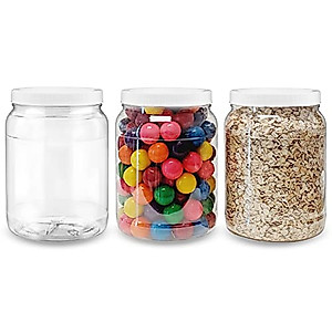 ljdeals 1/2 Gallon 64 oz Clear Plastic Jars with Lids, Large Jars, Wide Mouth Storage Containers, Pack of 3, BPA Free, Food Safe, made in USA