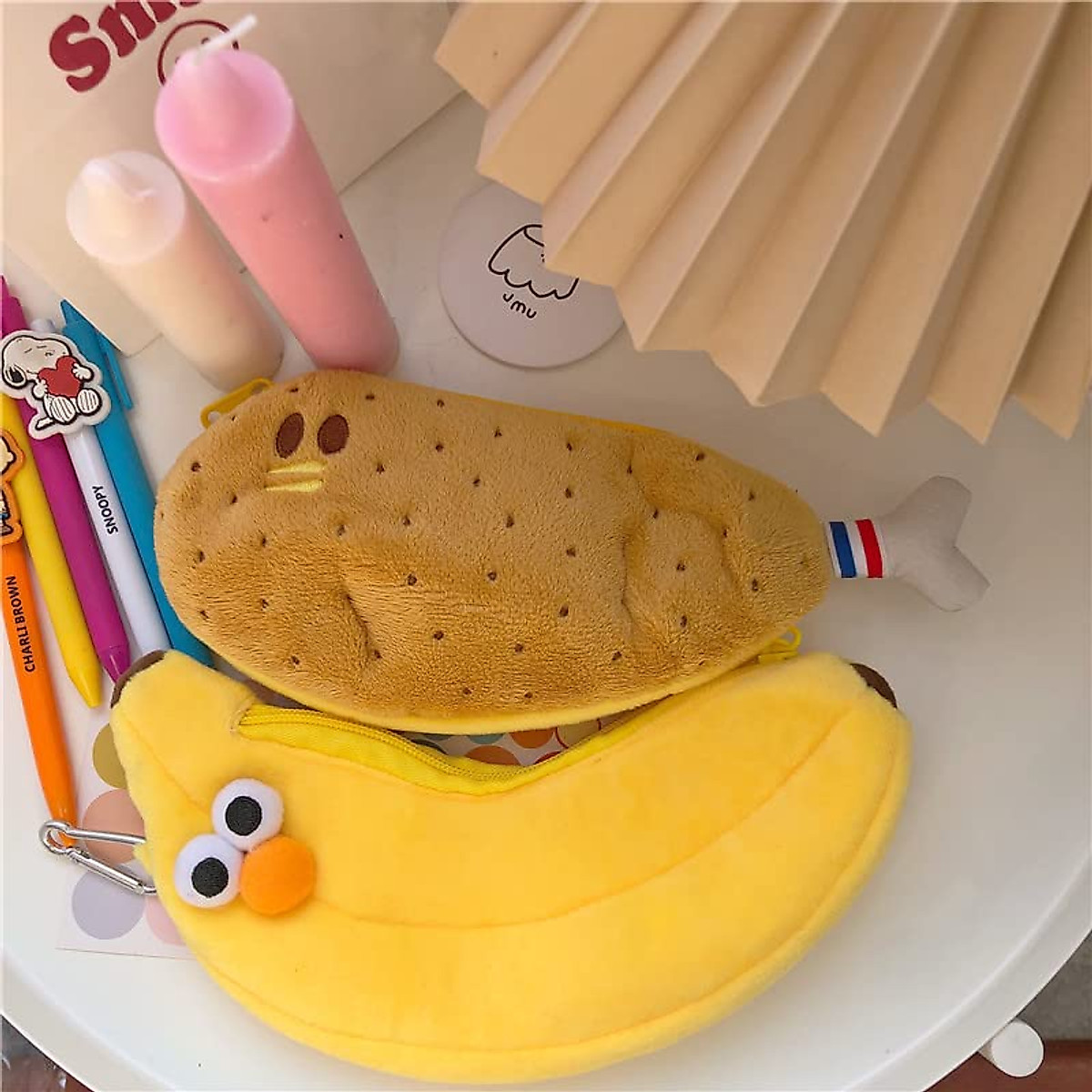 HSYHERE Creative Cute Novelty Funny Face Simulation Food Fruit Chicken Leg Yellow Banana Character Soft Stuffed Surface Clothes Zipper Pencil Box Pencil Case Pencil Holder Pouch Pen Bag -Chicken Leg