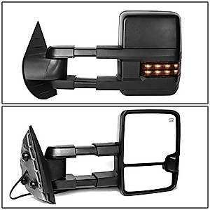 DNA MOTORING TWM-028-T888-BK-SM Black Housing Manual Telescoping Powered Adjustment Towing Mirrors w/Smoke LED Signal Lights Heated Defrost Compatible with 07-13 Chevy Silverado 1500 2500