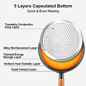 FNT Frying Pans Nonstick with Lid, 9in Non stick Frying Pans, Deep Frying Pan with Stainless Steel Base for Stovetop, Frying Pans Nonstick with Heat Resistant Handle, Skillets Nonstick with Lids Black