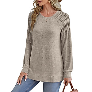 Saloogoe Fall Clothes for Women 2025 Long Tunic Sweatshirts Womens Fashion Coffee XL