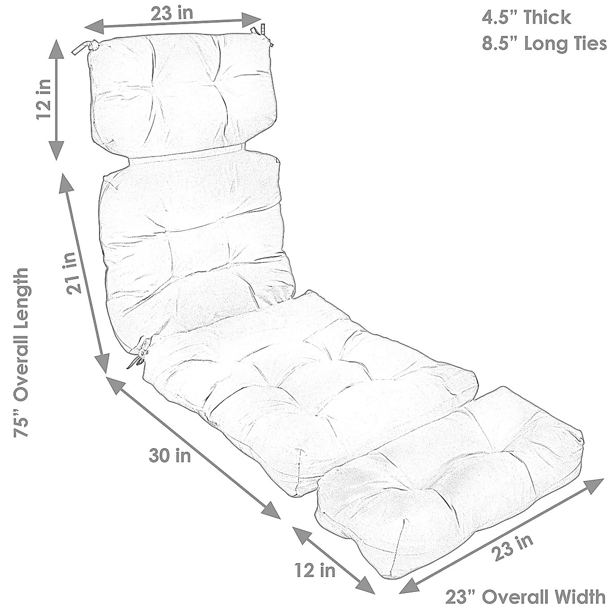 Sunnydaze Olefin Tufted Outdoor Chaise Lounge Chair Cushion - 23 Inches Wide x 75 Inches Long - 300 D Olefin Fabric with Polyester Fill - Red