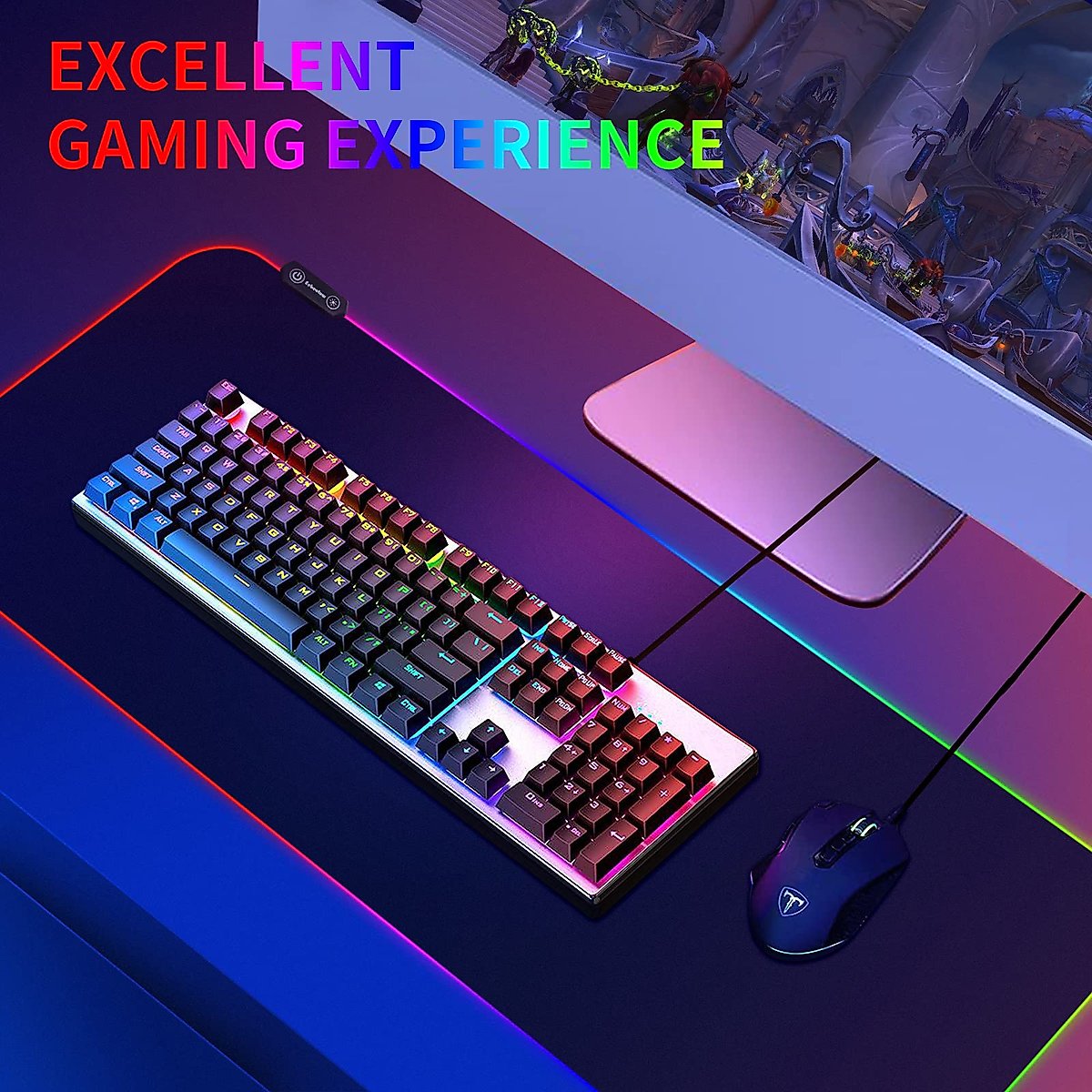 RGB Gaming Mouse Pad, Extended Large Mouse Pad with 14 Lighting Modes, Waterproof and Non-Slip Rubber Base Keyboard Mat Soft Gaming Pad Size 31.5X12 in