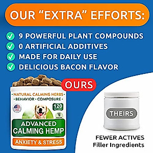 Advanced Calming Hemp Treats for Dogs - Hemp Oil + Melatonin - Anxiety Relief - Separation Aid - Stress Relief During Fireworks, Storms, Thunder - Aggressive Behavior, Barking - 120 Soft Chews