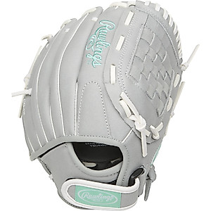 Rawlings Sure Catch Series Fastpitch Softball Glove, Teal/Grey/White, Right Hand Throw, 11 inch (SCSB110M-6/0 11 BSK/NFC)