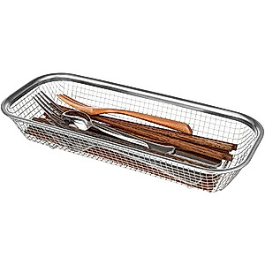 Cabilock Dishwasher Silverware Cutlery Basket Stainless Steel Flatware Drying Rack Countertop Utensil Holder Caddy Silver A