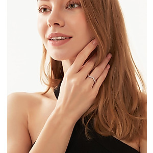 TIGRADE Cubic Zirconia Eternity Band V Shape CZ Stacking Engagement Ring for Women Size 3-13, Silver, Size 3.5