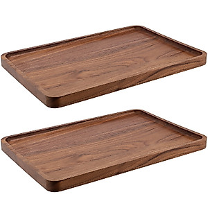 SEHOI 2 PCS 13.4 x 9 Inches Wood Serving Platters, Wooden Rectangular Serving Trays, Natural Walnut Wood Solid Snack Trays with Edge, Rectangle Dinner Plate Board for Breakfast, Lunch, Dinner